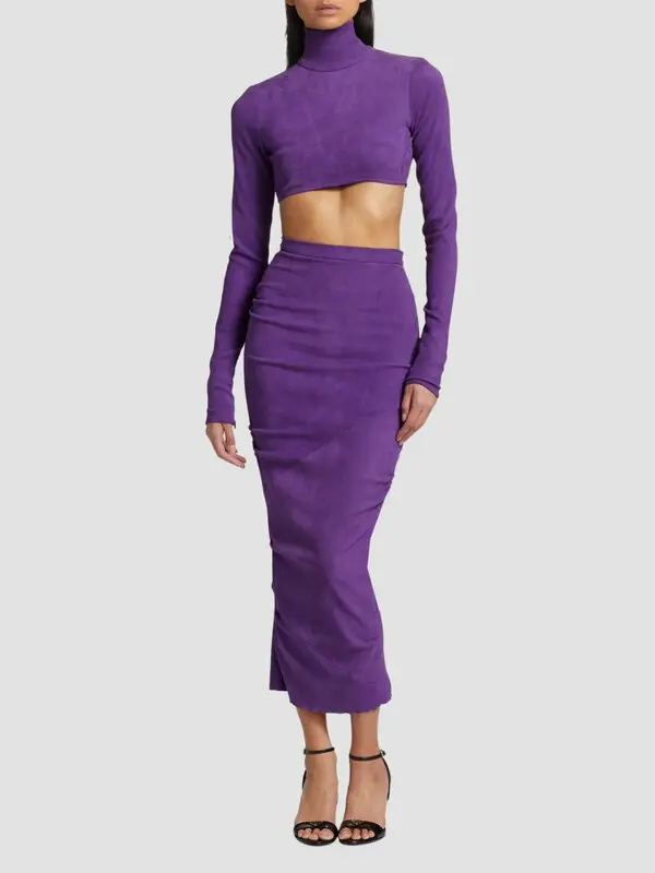 LAQUAN SMITH Suede Turtleneck Crop Top