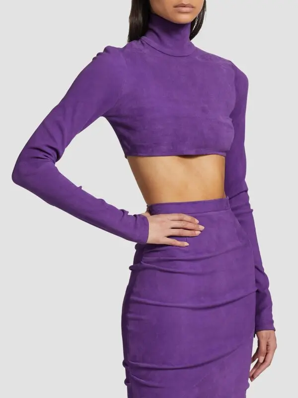LAQUAN SMITH Suede Turtleneck Crop Top