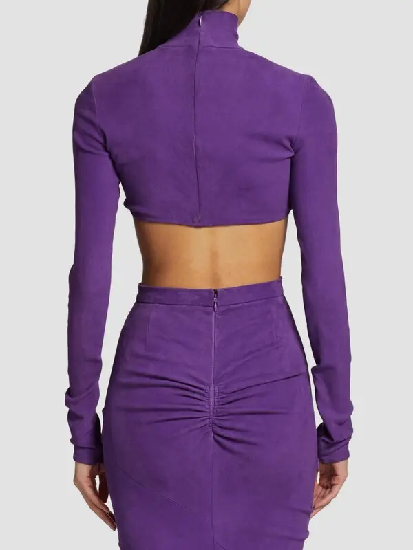 LAQUAN SMITH Suede Turtleneck Crop Top
