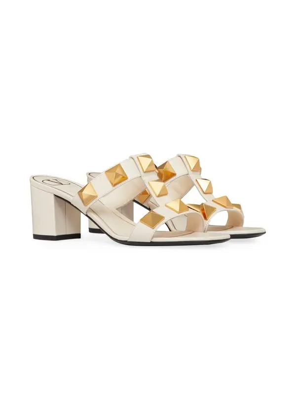 Valentino Garavani Roman Stud Calfskin Slide Sandals 60mm - Light Ivory