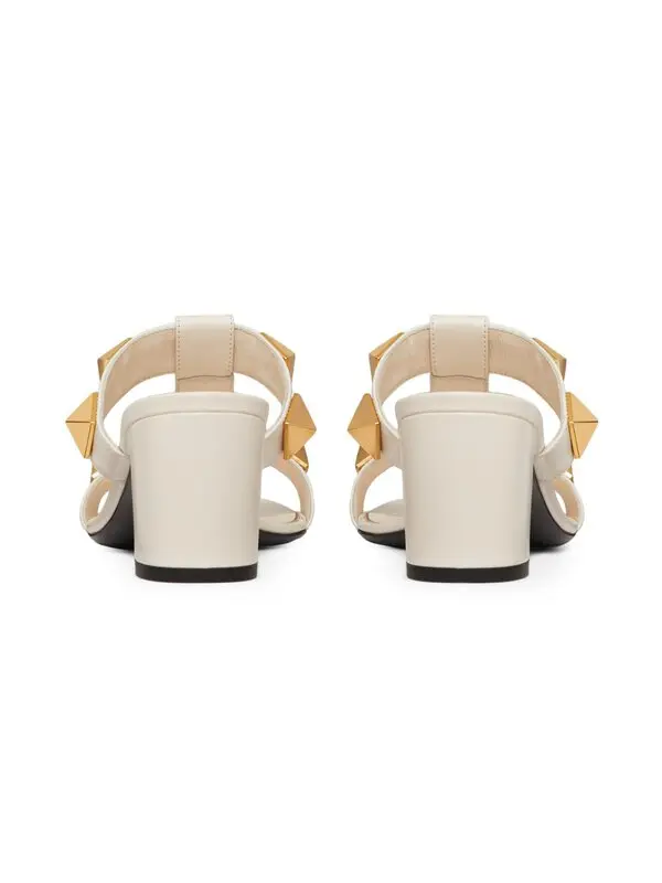 Valentino Garavani Roman Stud Calfskin Slide Sandals 60mm - Light Ivory