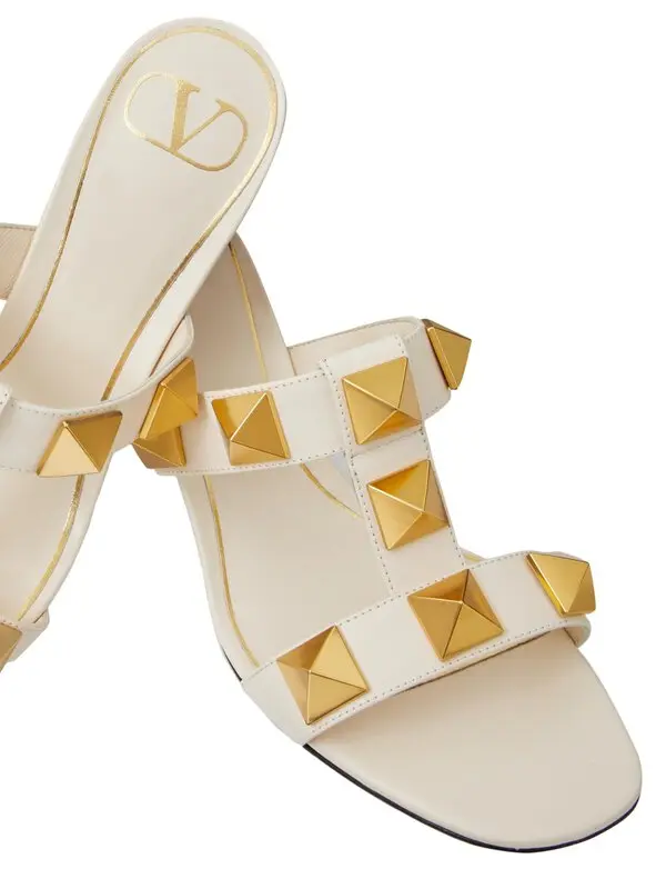 Valentino Garavani Roman Stud Calfskin Slide Sandals 60mm - Light Ivory