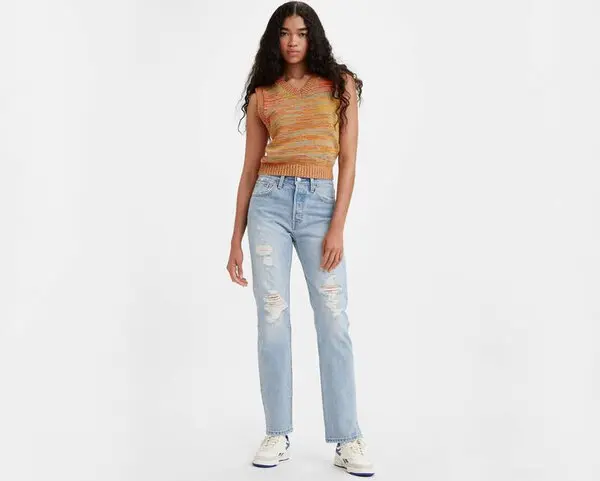 LEVI'S 501 Original Fit Jeans - Destructed Light Indigo