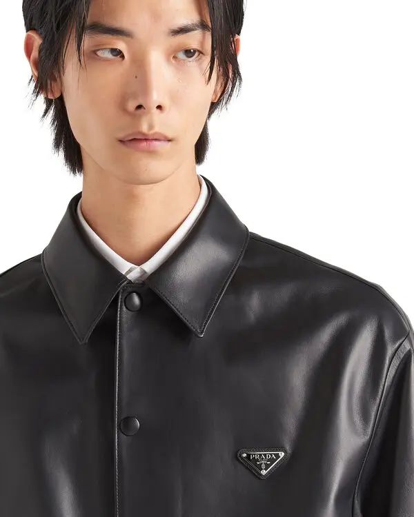 Prada Nappa Leather Shirt In Black | Editorialist