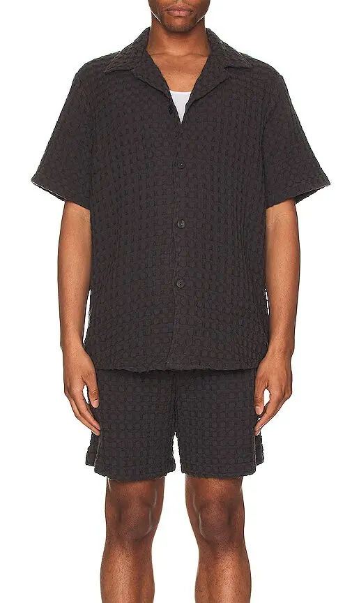 Oas Cuba Waffle Shirt In Black - Nearly Black