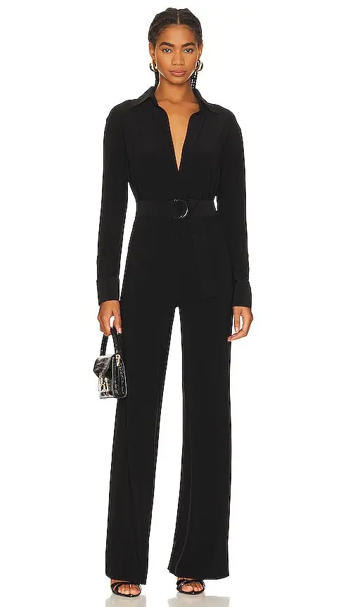 Norma Kamali Shirt Straight Leg Jumpsuit With Collar Stand - Black