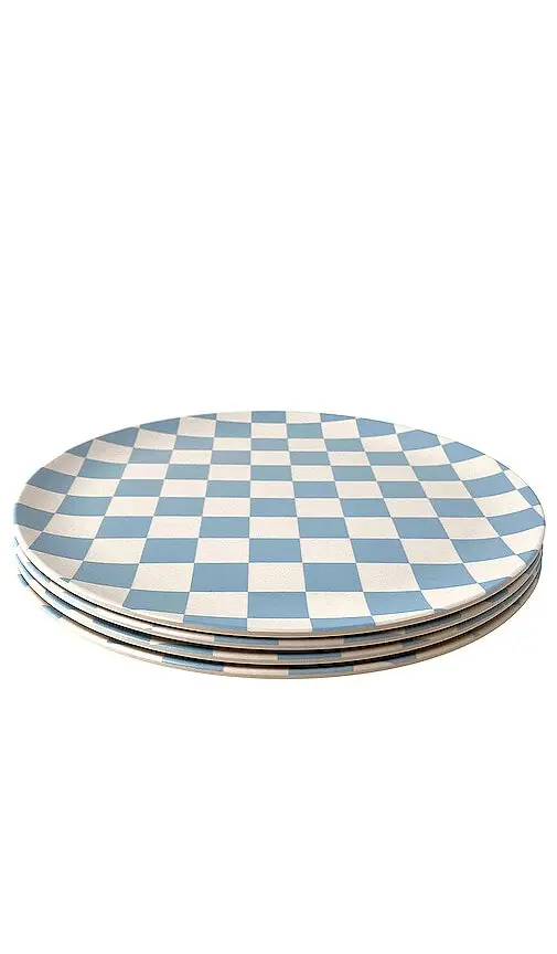 XENIA TALER Diner Check Dinner Plates Set Of 4 In Baby Blue