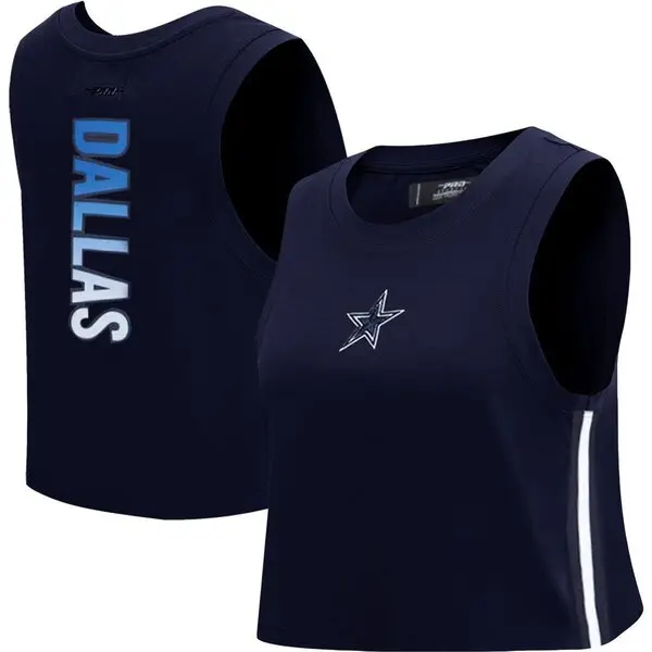 PRO STANDARD Dallas Cowboys Ombre Wordmark Classic Cropped Tank Top - Navy