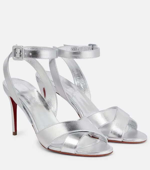 CHRISTIAN LOUBOUTIN Mariza 85 Metallic Leather Sandals - Silver