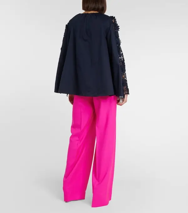 Oscar De La Renta Lace-detail Cotton Blouse