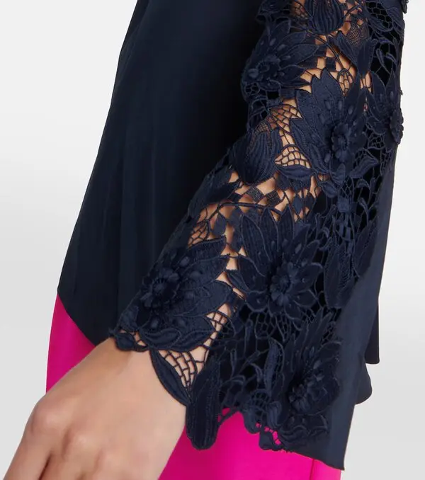 Oscar De La Renta Lace-detail Cotton Blouse
