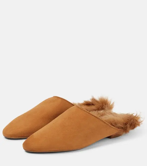 Khaite Otto Shearling-trimmed Suede Mules