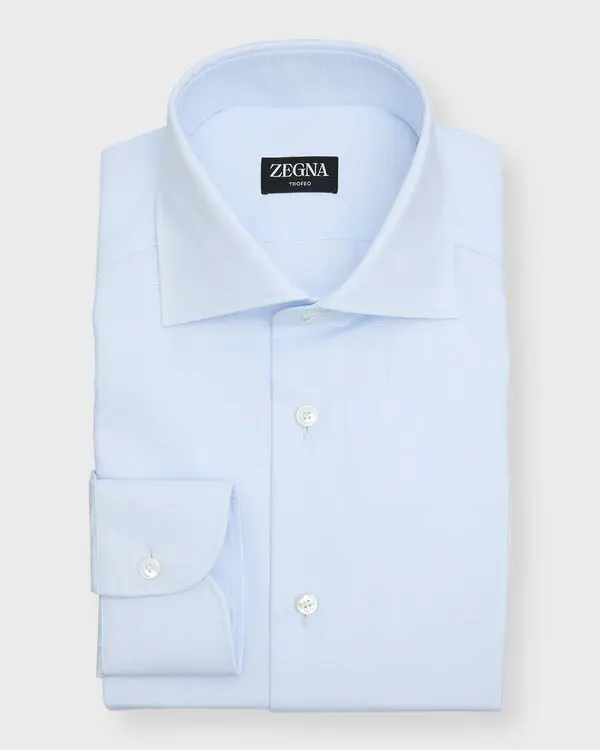 Zegna Trofeo Cotton Dress Shirt - Bright Blue Solid
