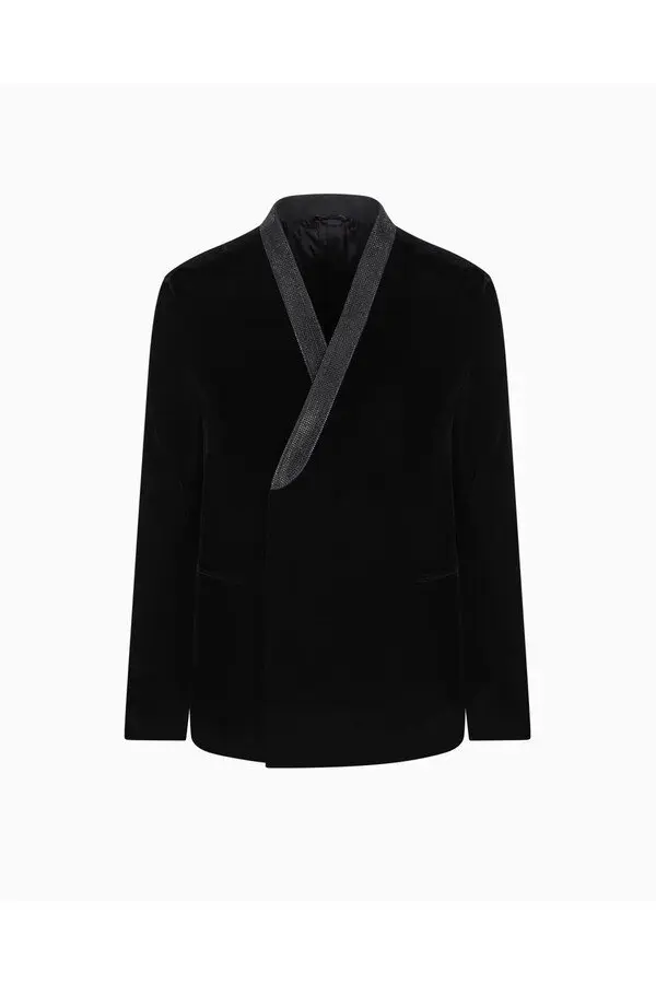 Giorgio Armani Double-breasted Giorgios Jacket In Stretch Velvet - Black