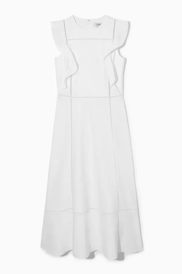 Cos Frilled Cap Sleeve Linen-Blend Midi Dress In White - 50% Off |  Editorialist