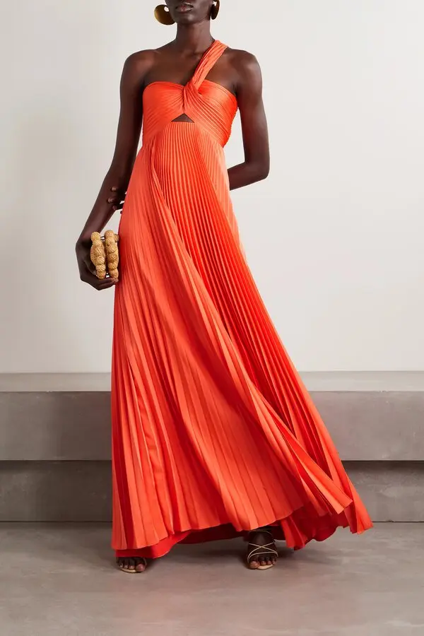 A.L.C. Nessa One-Shoulder Cutout Knotted Pleated Satin Gown In