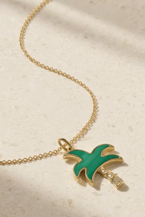 Yvonne Léon Malachite And Diamond Palm Tree Pendant Necklace - Gold