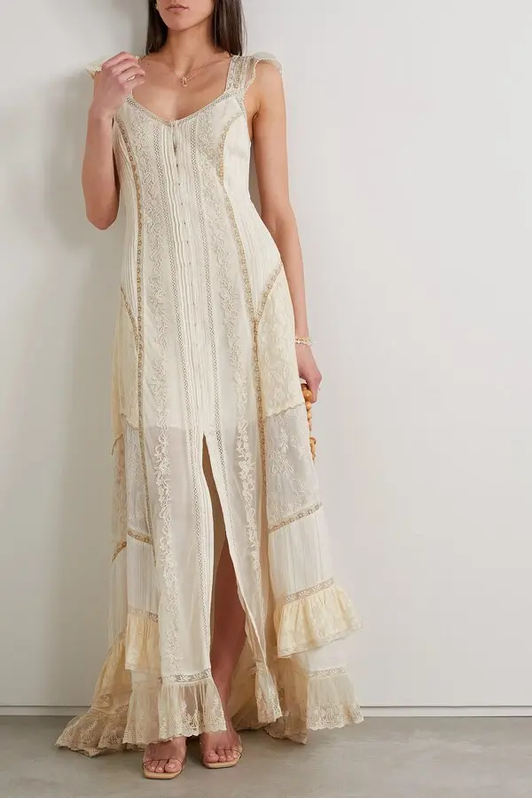 Loveshackfancy Saskia Ruffled Embroidered Cotton-Blend Voile, Tulle And Crochet  Maxi Dress In Cream - 50% Off | Editorialist