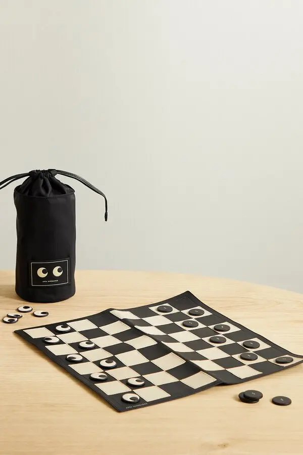 ANYA HINDMARCH Net Sustain Eyes Leather And Econyl Draughts Set - Black