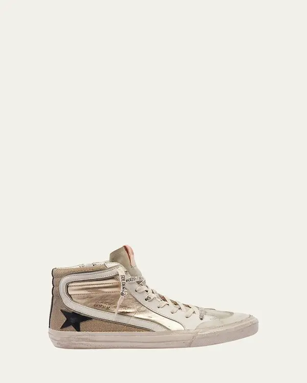Golden Goose Slide Mid-top Metallic Leather Sneakers - Platinum Gold/ice/black/white
