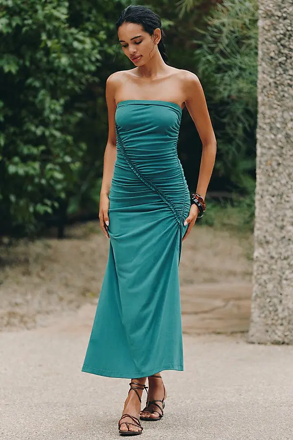 CELANDINE Gabbie Strapless Ruched Midi Dress - Lush Meadow