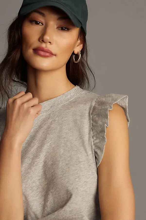NATION LOS ANGELES Paulette Ruffle Tank Top - Grey