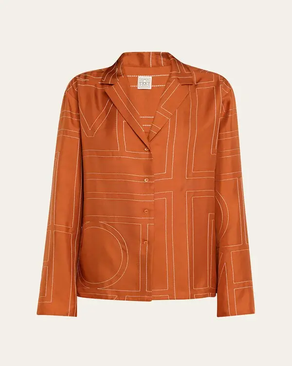 TOTEME Monogram Silk Pajama Top - Rustcopper