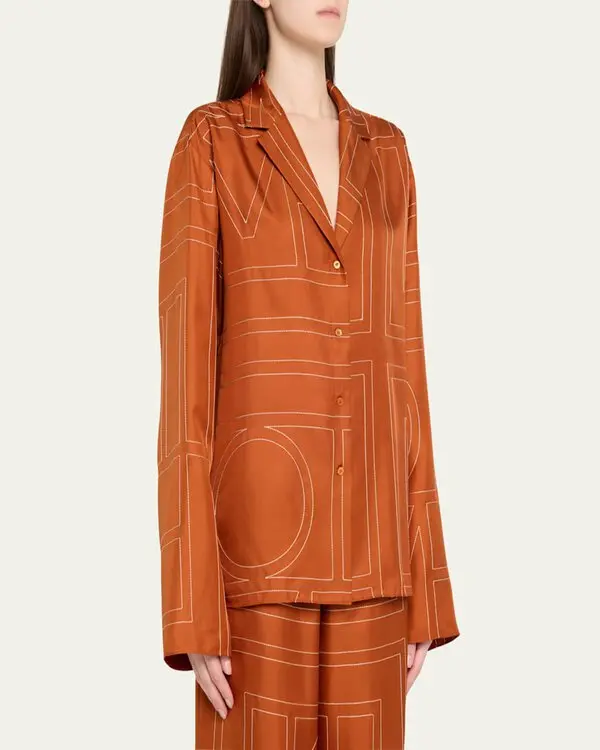 TOTEME Monogram Silk Pajama Top - Rustcopper