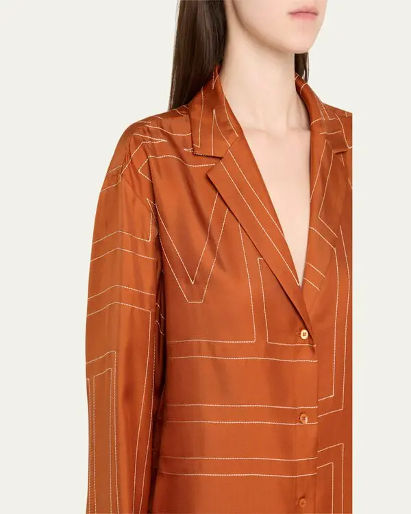 TOTEME Monogram Silk Pajama Top - Rustcopper