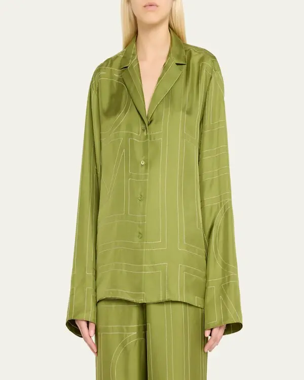 TOTEME Monogram Silk Pajama Top - Rustcopper