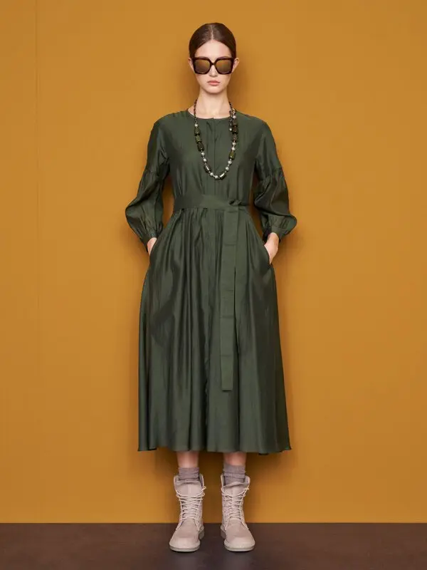 Max Mara Cotton And Silk Voile Dress - Kaki | Editorialist