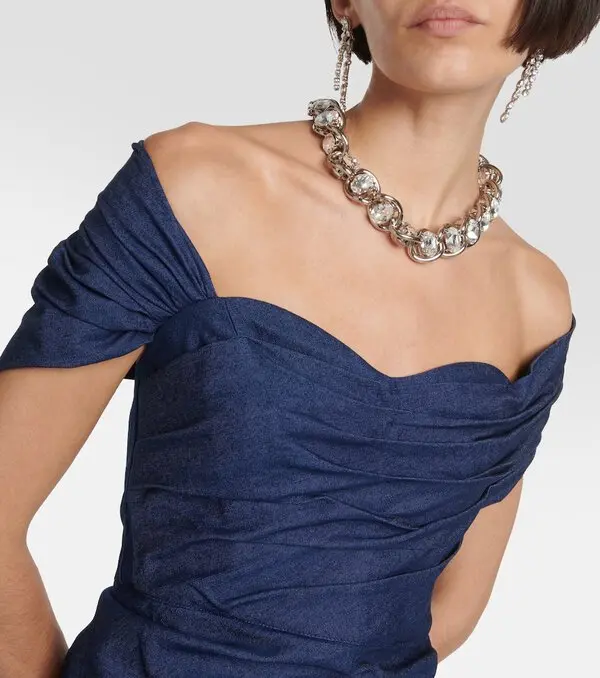 carolina herrera ruched off the shoulder midi dress Carolina Herrera 'Off-Shoulder 3/4 SLV Ruched Midi' dress, Blue / L