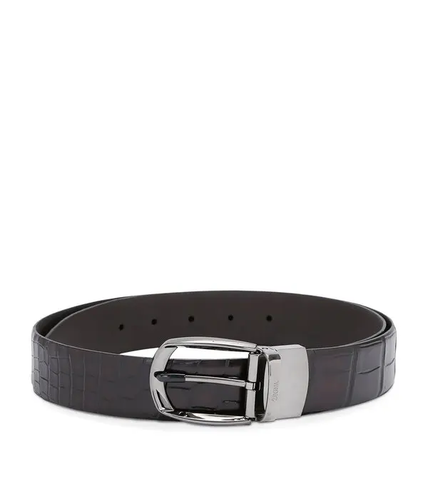 Zegna Crocodile Leather Parentesi Belt - Brown