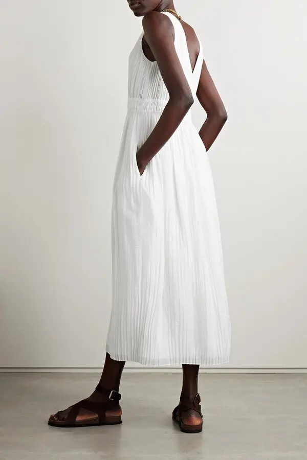 open lace back dress Women's Wilted Peony Pleated Dress, White Peony, Size M