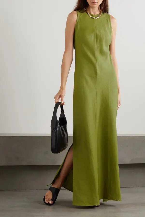 Faithfull The Brand Net Sustain Valenza Linen Maxi Dress In Green - 50% Off  | Editorialist