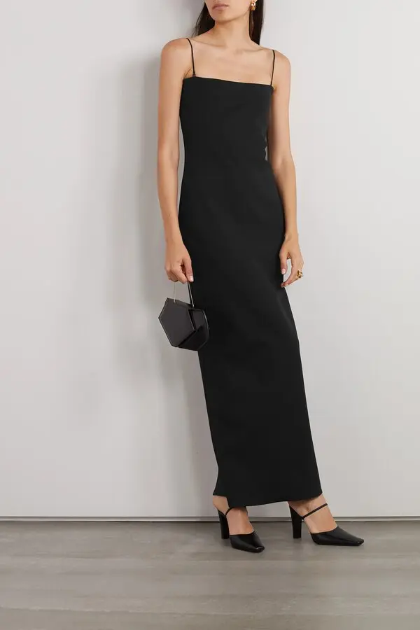 the row black dress The Row Leather Dress