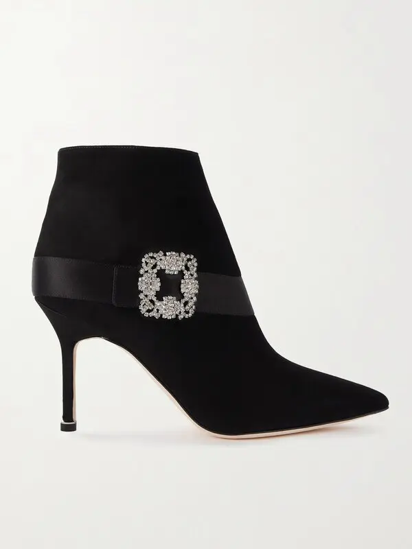 Manolo Blahnik Plinianu 90 Crystal-embellished Suede Ankle Boots
