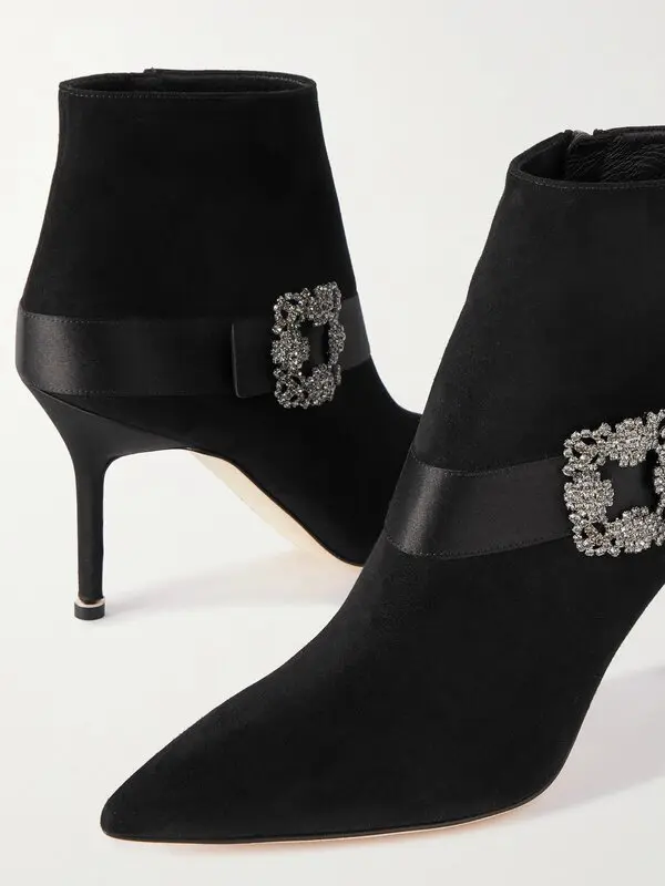 Manolo Blahnik Plinianu 90 Crystal-embellished Suede Ankle Boots