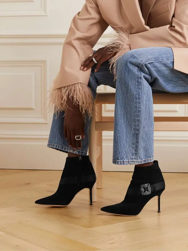 Manolo Blahnik Plinianu 90 Crystal-embellished Suede Ankle Boots