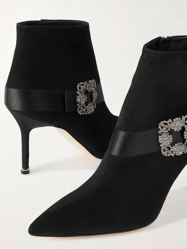 Manolo Blahnik Plinianu 90 Crystal-embellished Suede Ankle Boots