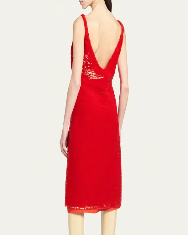 bottega veneta red sequin dress Bottega Veneta Feathered sequin v-neck spaghetti strap dress