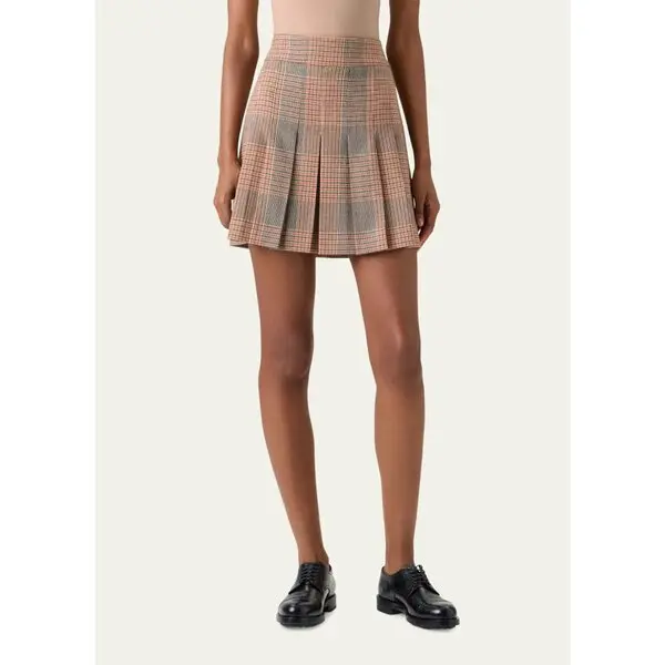 Akris Glen Check Pleated Mini Skirt
