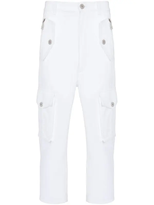 Balmain Logo-plaque Cargo-style Cropped Trousers - White