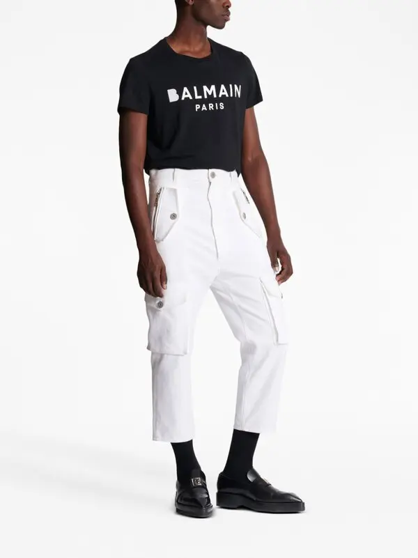 Balmain Logo-plaque Cargo-style Cropped Trousers - White