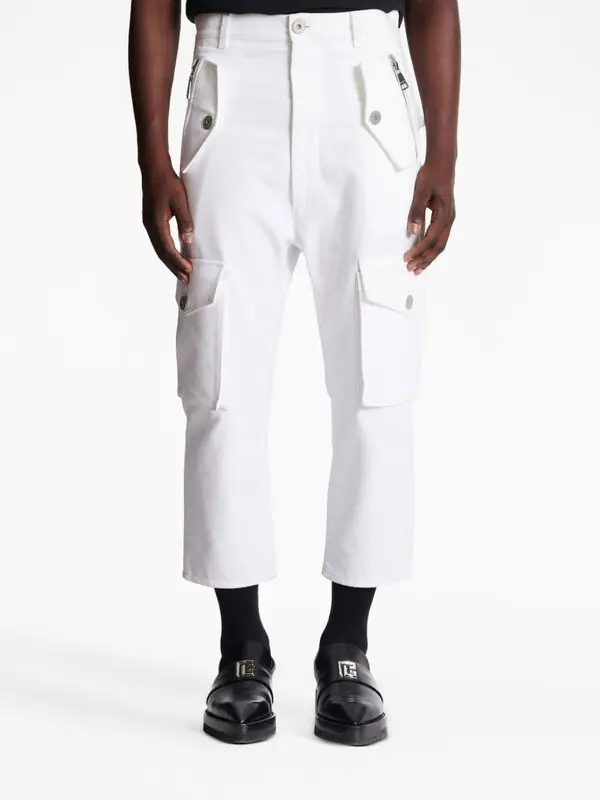 Balmain Logo-plaque Cargo-style Cropped Trousers - White