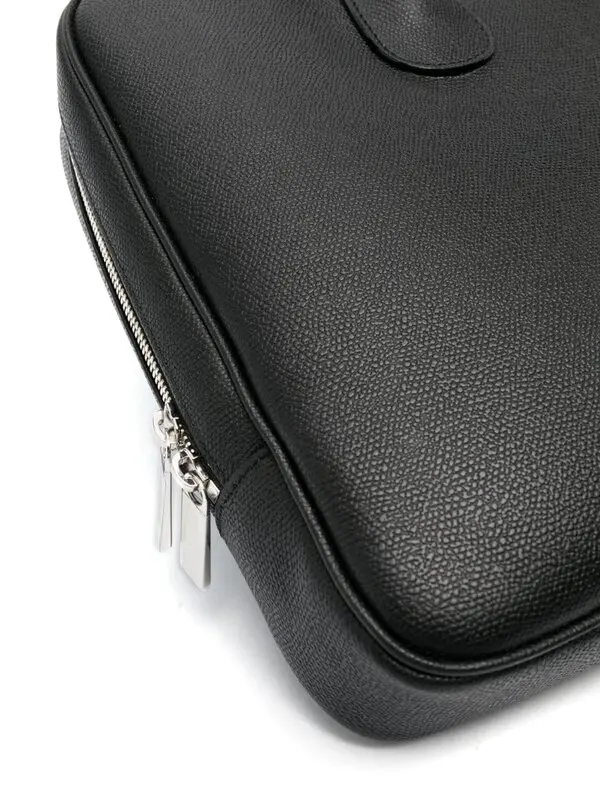 VALEXTRA Grained-texture Leather Laptop Bag - Black