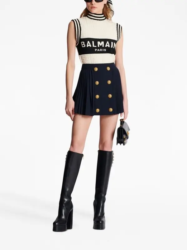 Balmain Button-detail Pleated Mini Skirt