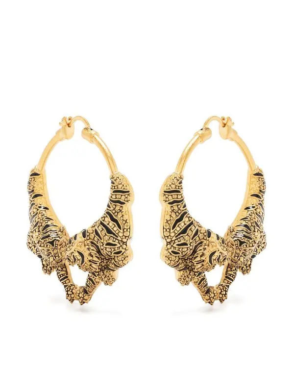 Roberto Cavalli Tiger Hoop Earrings - Gold