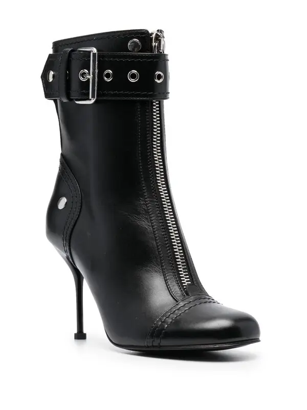 Alexander McQueen Buckle-detail 90mm Leather Boots - Black