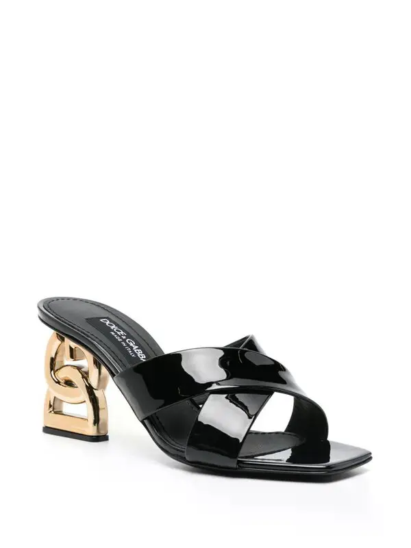 Dolce & Gabbana Patent Leather Mules With Chain Detail - Black